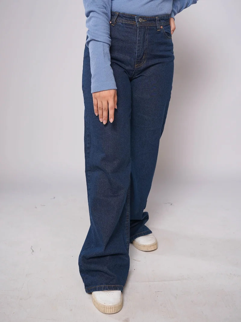D600 - Dark Denim Blue High Waist Wide Leg Jeans – Denim600