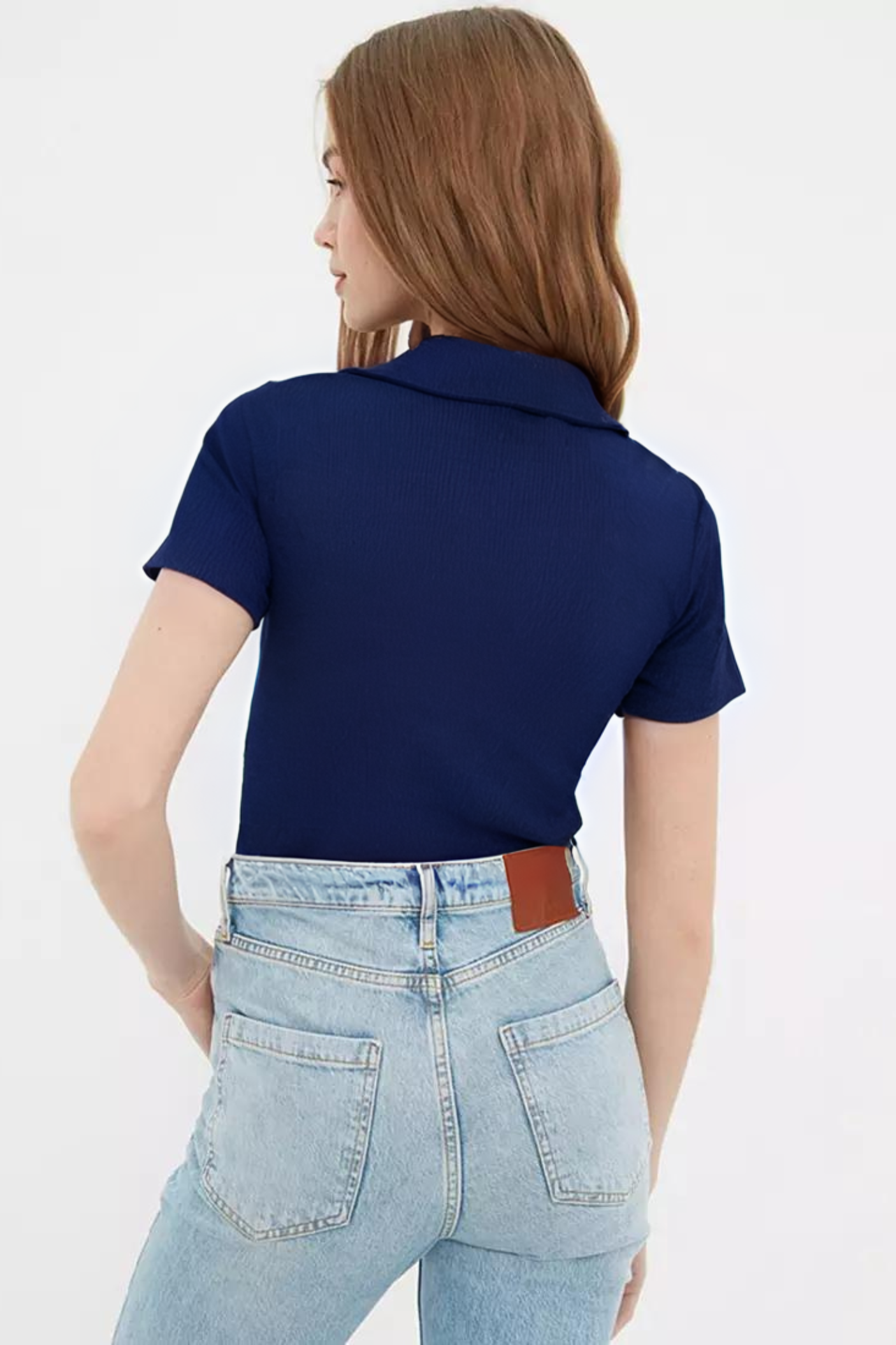 D600 Ribbed Button Polo Tee - Navy Blue - (Summer Perfect) – Denim600