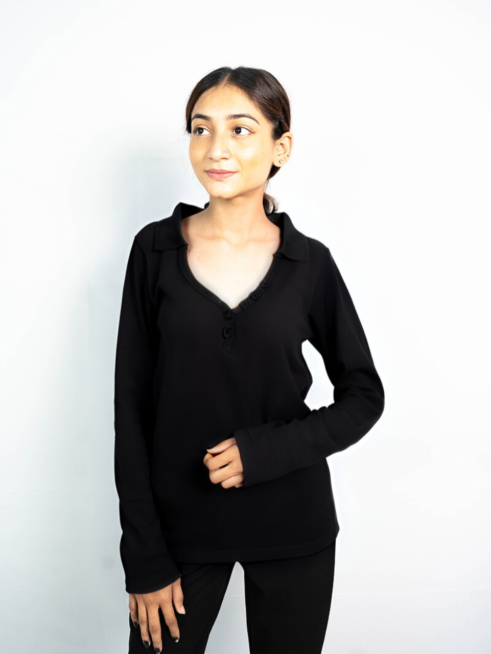 D600 Ribbed Button Polo Tee - Black – Denim600